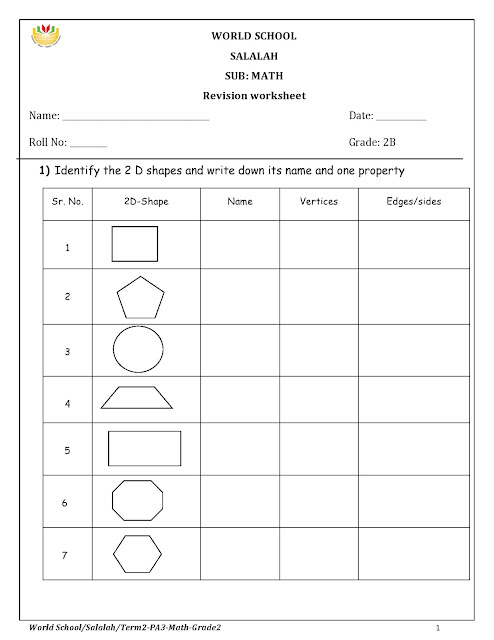 Birla World School Oman: Homework for Grade 2 as on 13/02/2018