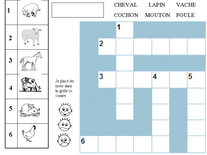 Maternelle: Mots à placer : les animaux de la ferme