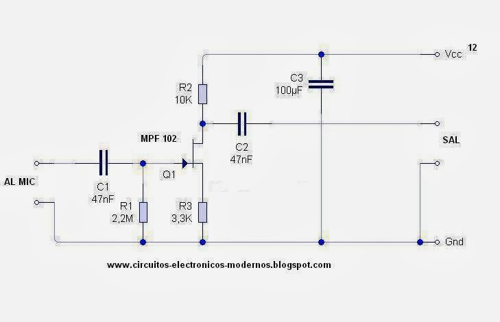 Circuitos Electronicos Modernos: Circuito preamplificador para micrófono