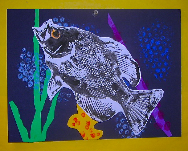 Fine Lines: 2nd Grade Gyotaku/Collage Results