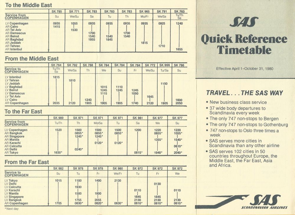 Airline memorabilia: SAS (1980), EEUU