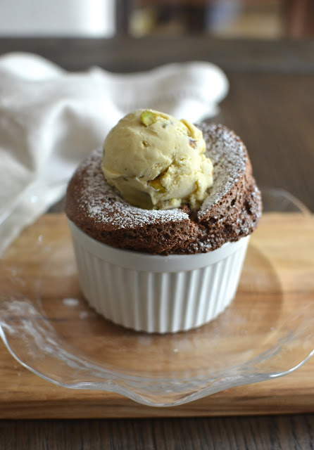 Playing with Flour: Pistachio ice cream, with chocolate soufflé