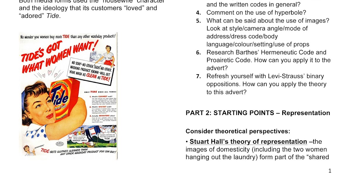 A level Media Studies 2017-19 CHCHS (Eduqas) : TIDE PRINT ADVERT ...