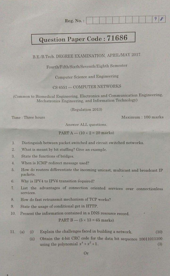 CS6551 Computer Networks April / May 2017 Question Paper - University ...