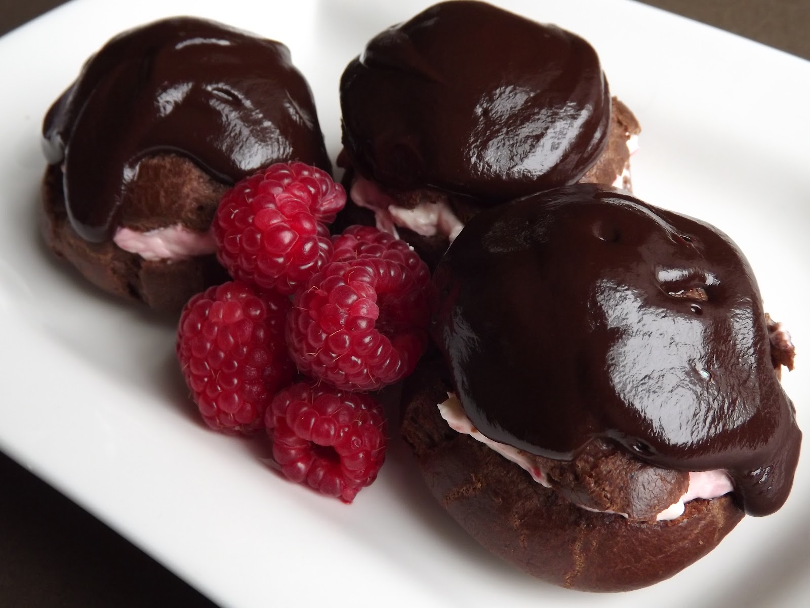 Chocolate Profiteroles with Raspberry Cream