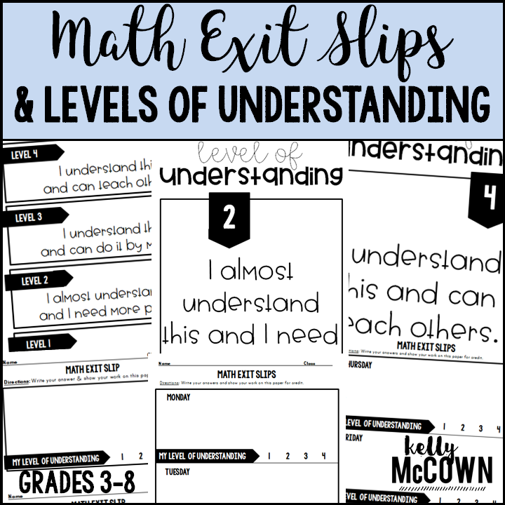 Kelly McCown: Math Exit Slips and Levels of Understanding Posters