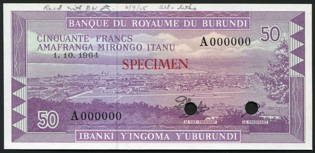 Burundi currency 50 Francs banknote of 1964 Bujumbura|World Banknotes ...