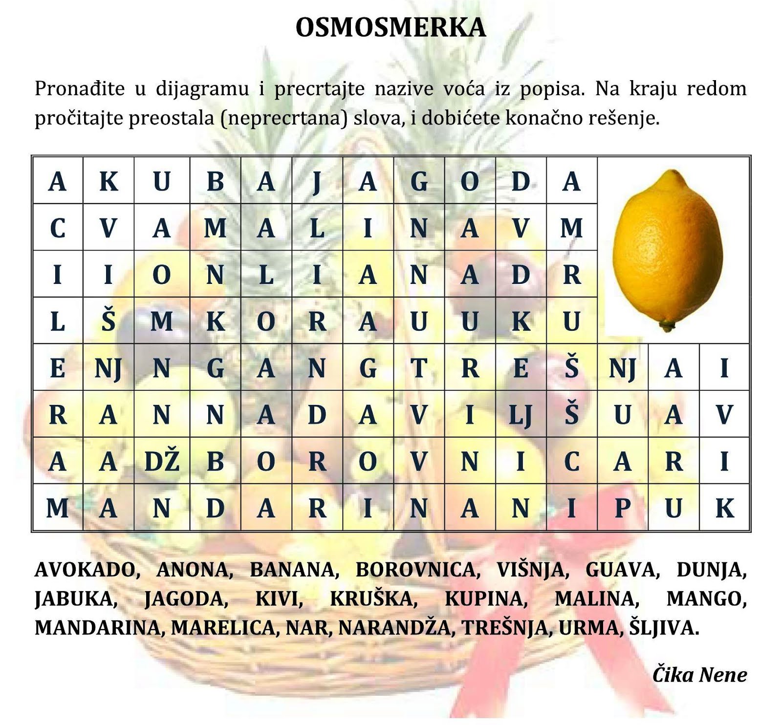 Enigmatika za decu: Pronađite svoje voće