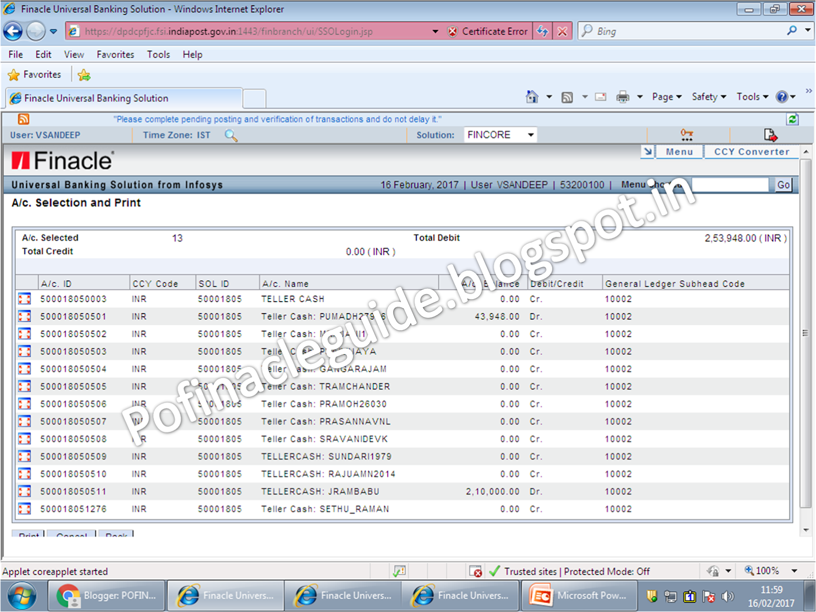 Procedure to view the teller accounts of a particular sol in DOP ...
