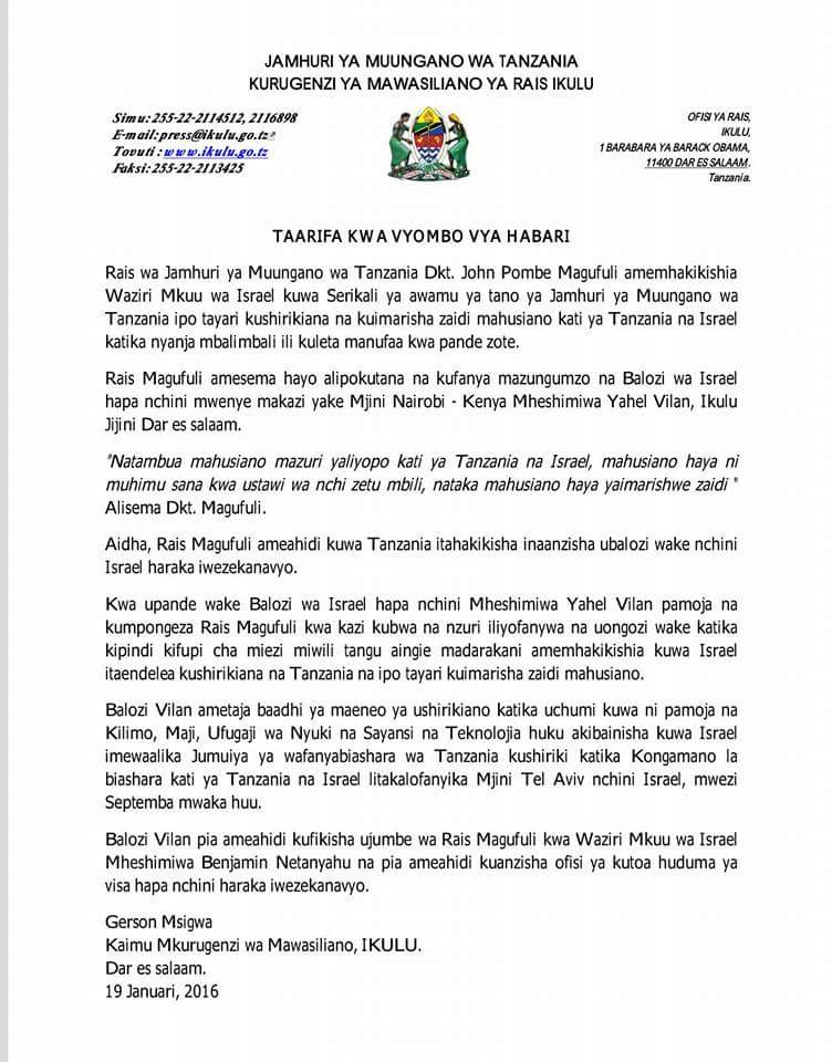 [wanabidii] Invitation: The 4th Tanzania Israel Business and Investment ...