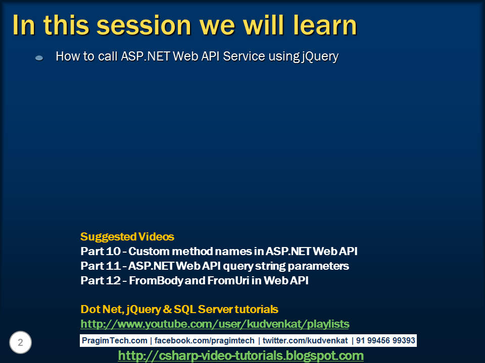 Sql server, .net and c# video tutorial: Call ASP.NET Web API from jQuery