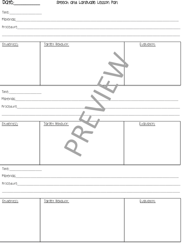 Big Apple Speech: Speech and Language Daily Lesson Plan and Data Sheet ...