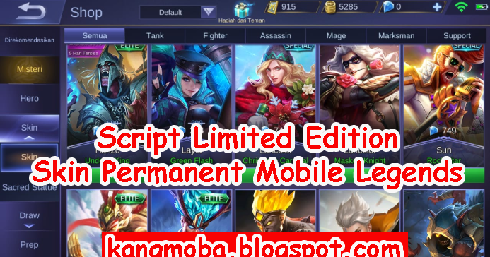 Script Skin Permanent Limited Edition Hero Mobile Legends - Om Moba