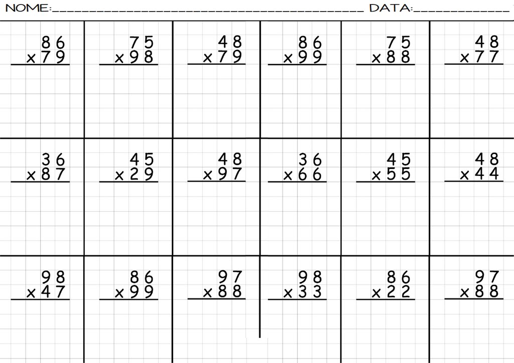Só Continhas: 6 FOLHAS DE CONTAS - Continhas De Multiplicação (Armadas ...