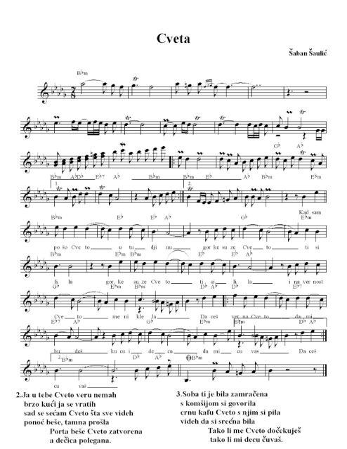 NOTE | DOMACE I STRANE: CVETA SABAN NOTE AKORDI TEKST