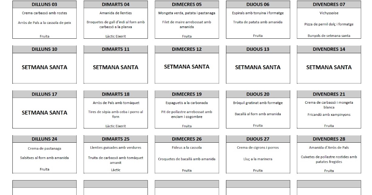 AMPA ESCOLA LACUSTÀRIA : PRIMER MENÚ DE PRIMAVERA