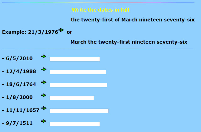 English is FUNtastic: Write the dates in full - interactive exercise