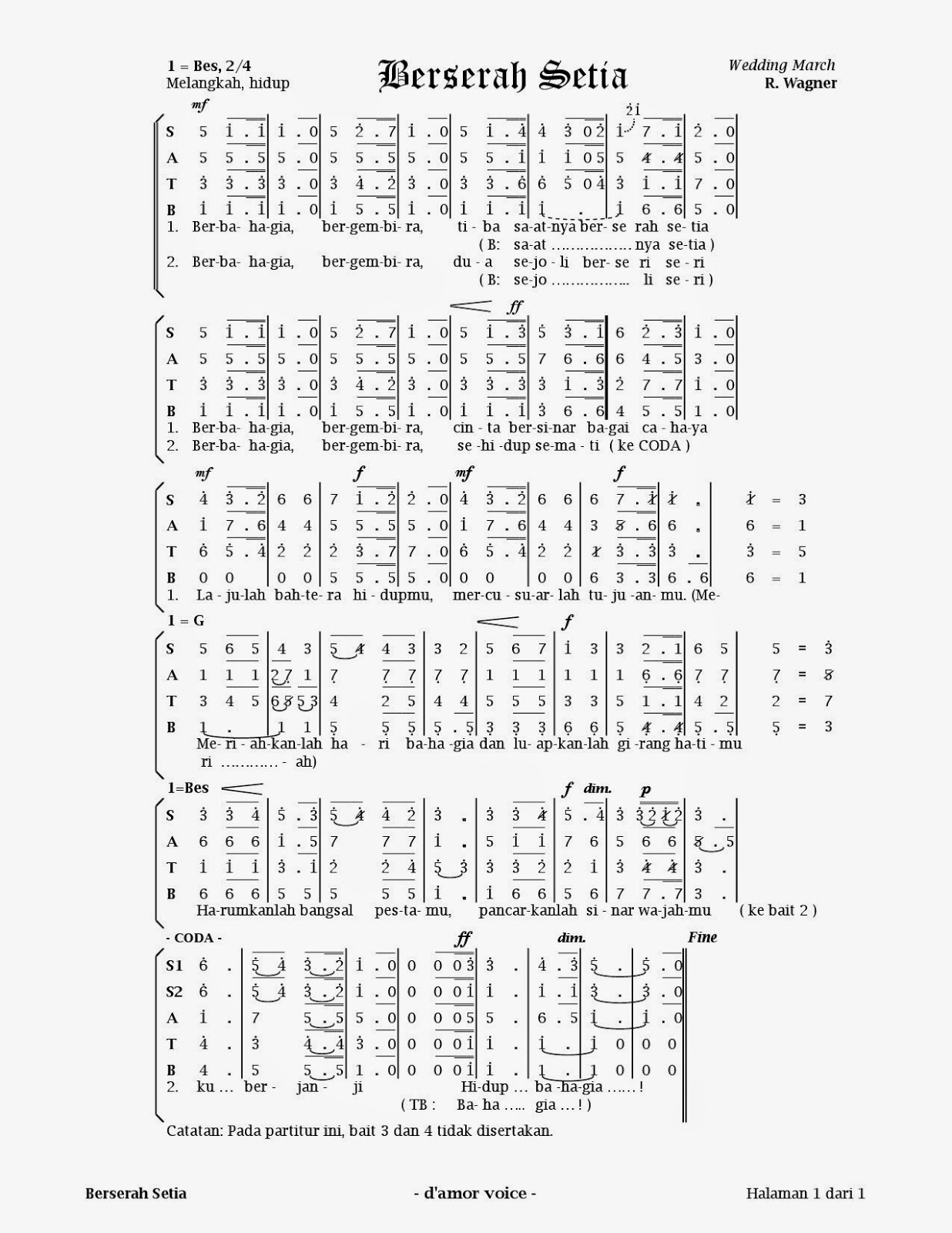 Berserah Setia ~ kumpulan lagu SATB