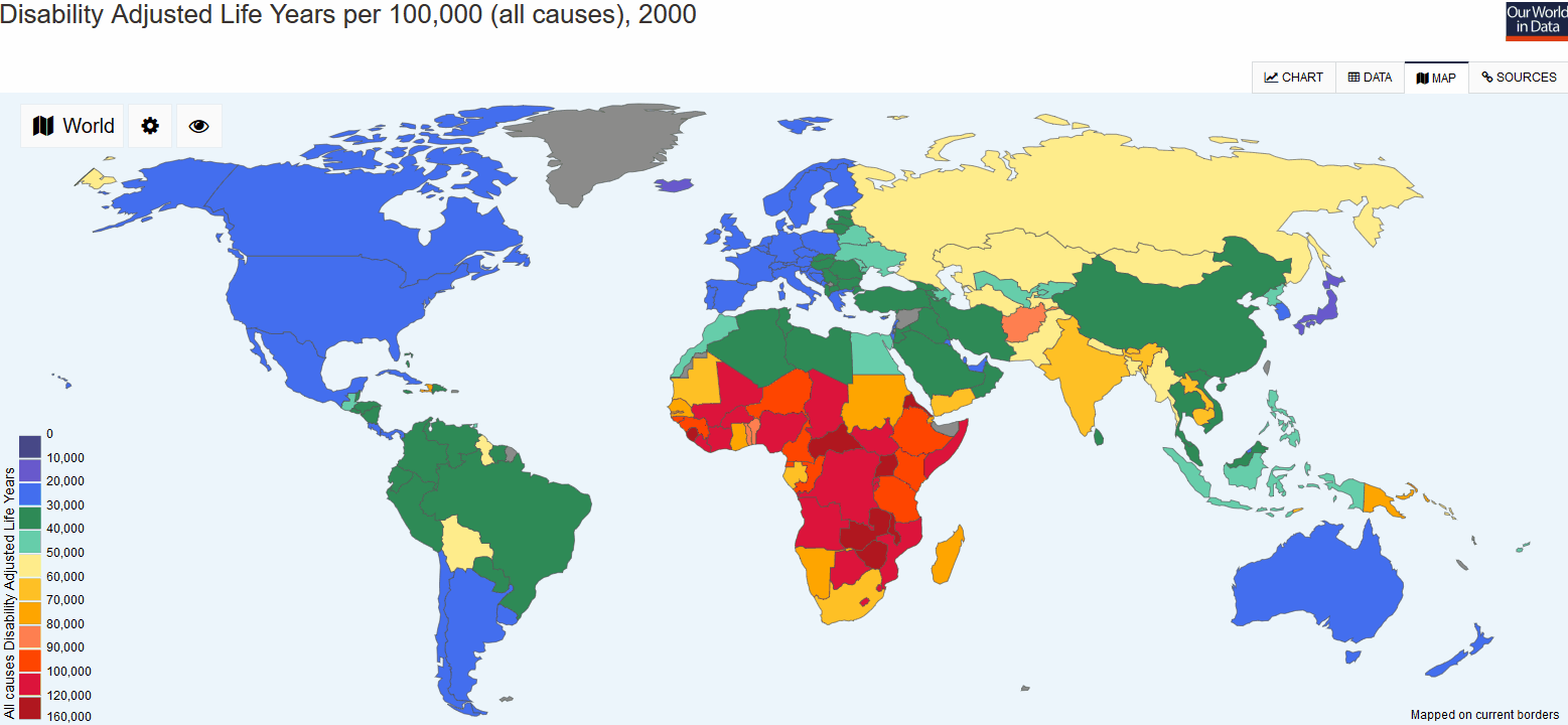 Disability Adjusted Life Years per 100,000 (2000 - 2012) - Vivid Maps