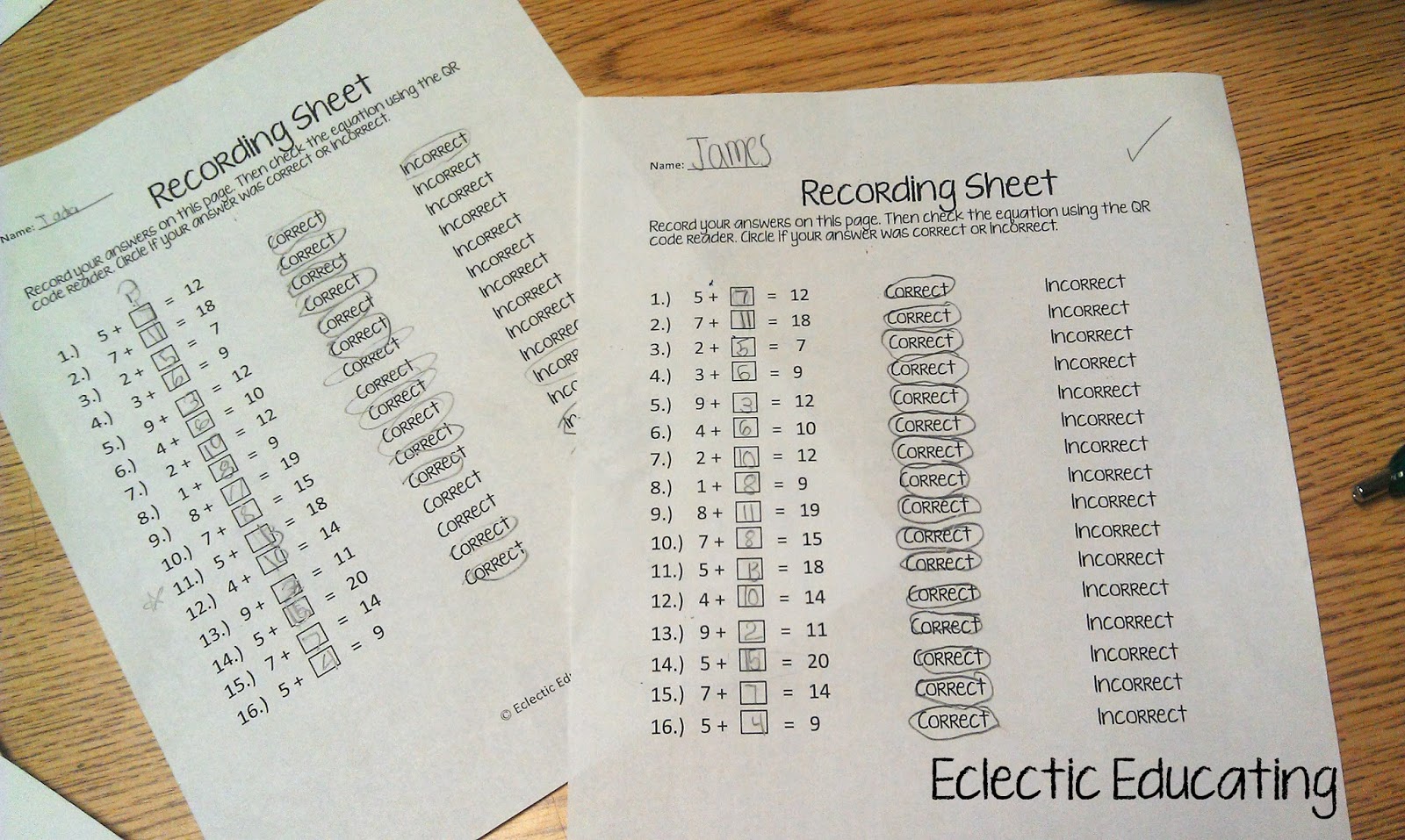 Eclectic Educating: Missing Addends with QR Codes