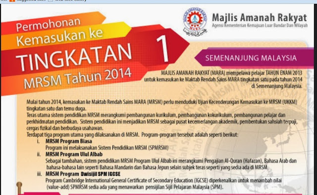 Mersing.my: Tawaran ke Tingkatan 1 di MRSM ( 3 program khas) dibuka ...