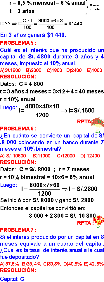 INTERÉS SIMPLE EJEMPLOS RESUELTOS DE SECUNDARIA