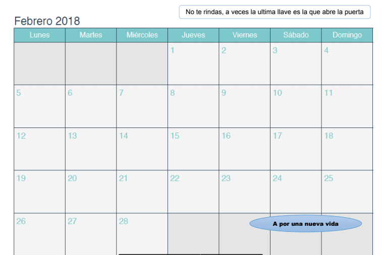 A por una nueva vida: Calendario Febrero 2018
