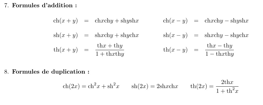 Les formules des fonctions hyperboliques - Salmi Cours