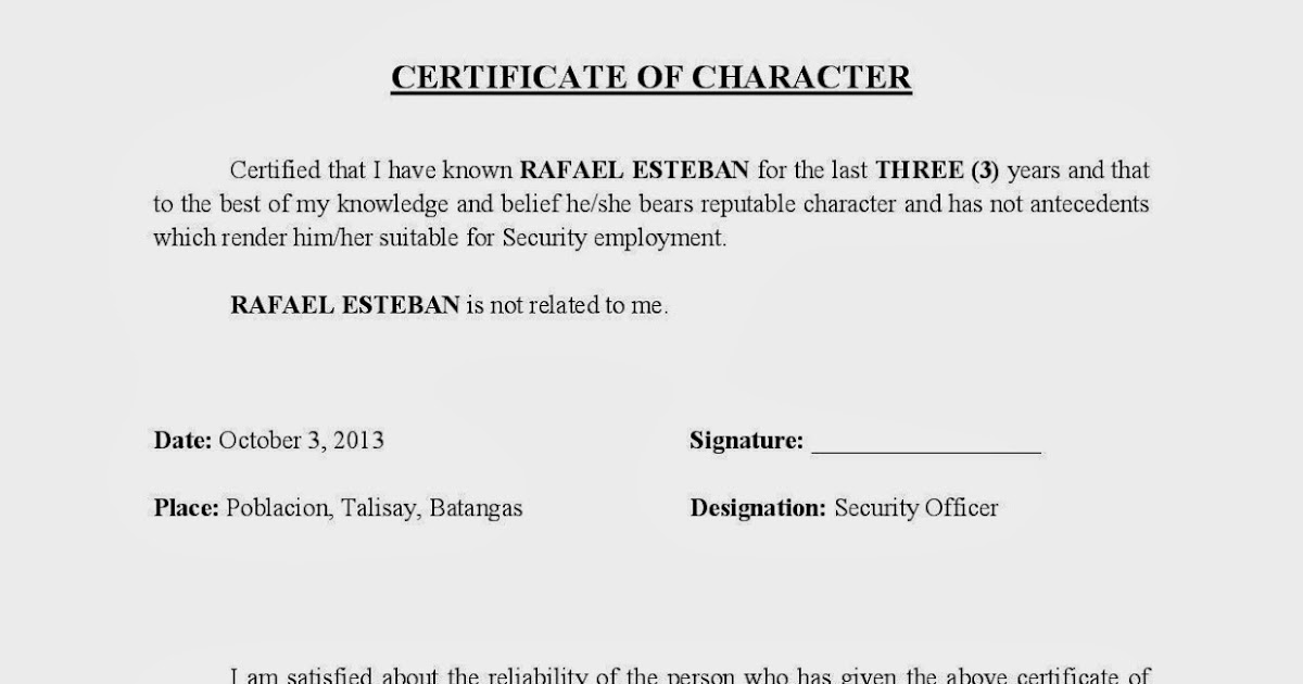CERTIFICATE OF CHARACTER SAMPLE FILESishare