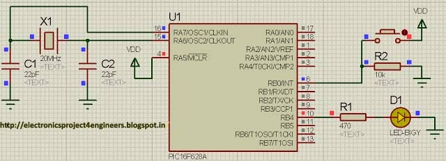 Electronics Projects Pic16f628a External Interrupt Code Proteus Simulation