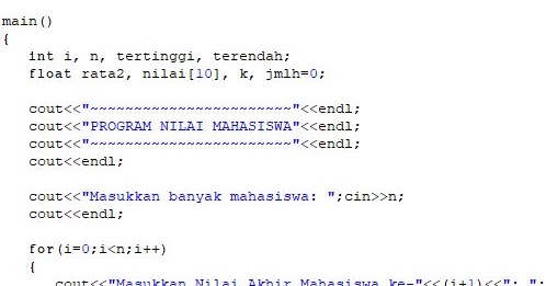 [C++] Program Nilai Tertinggi, Terendah, dan Rata-rata Mahasiswa dengan Array (borland c++)