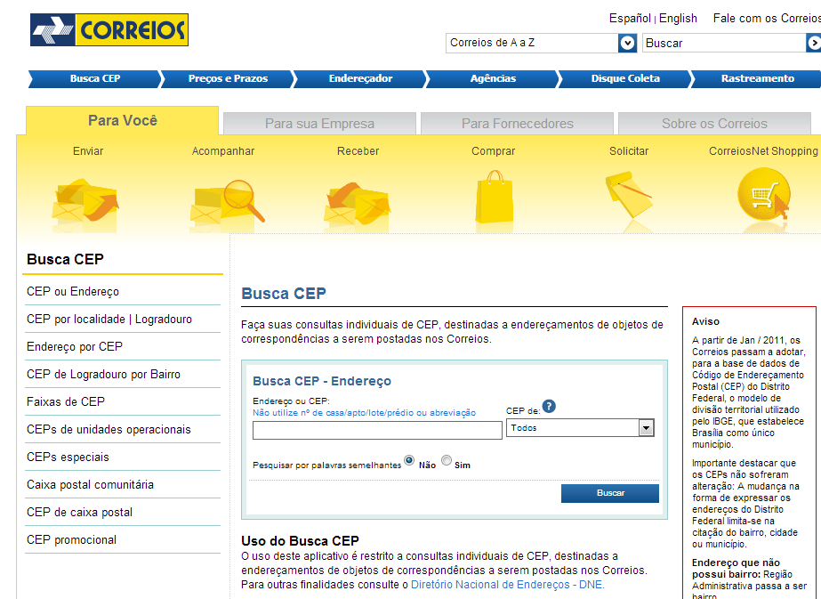 Figura 1 - Página de Busca de CEP