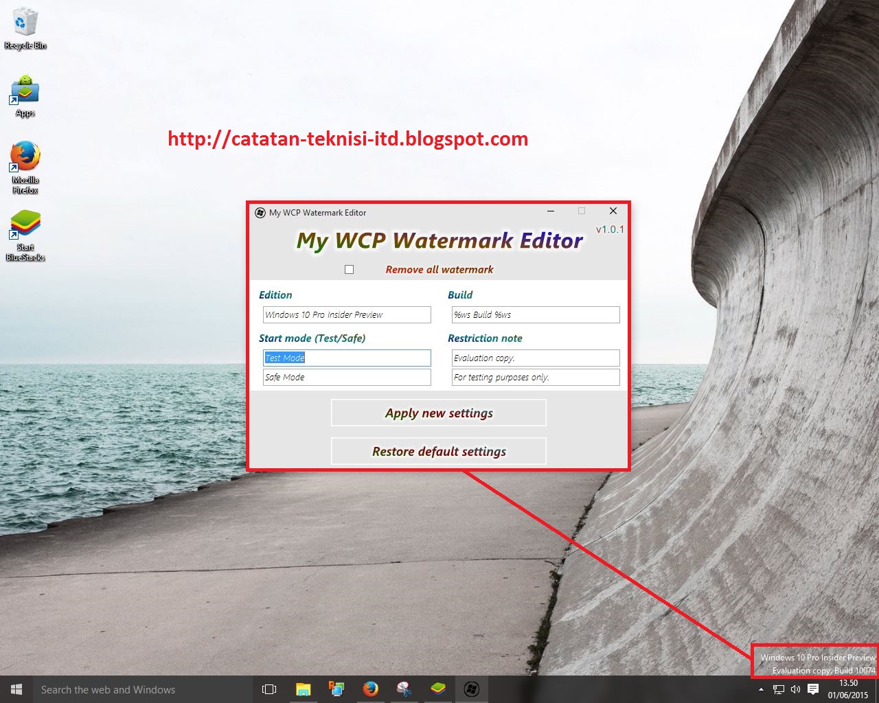 Cara Menghilangkan Watermark Windows 10 Pro Insider Preview Build 10074 ...
