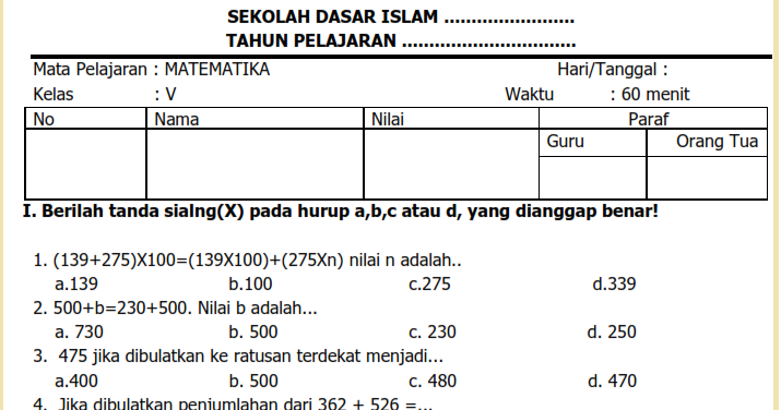 Soal Ulangan UTS Matematika KTSP Kelas 5 Semester 1/ Ganjil Terbaru ... Soal Ulangan UTS Matematika KTSP Kelas 5 Semester 1/ Ganjil Terbaru ...