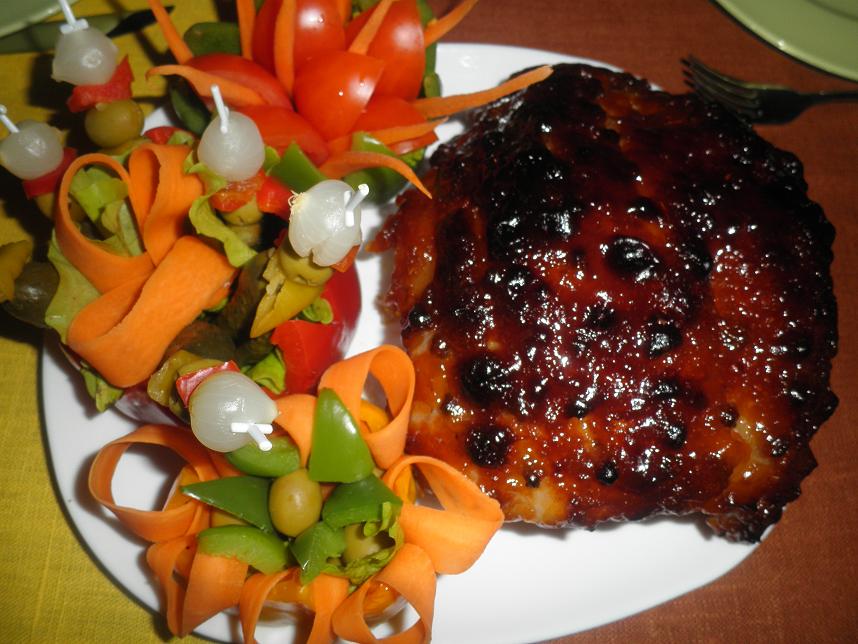 Alminos virtuvė/ Alminos cuisine: Persikais karamelizuotas kumpis
