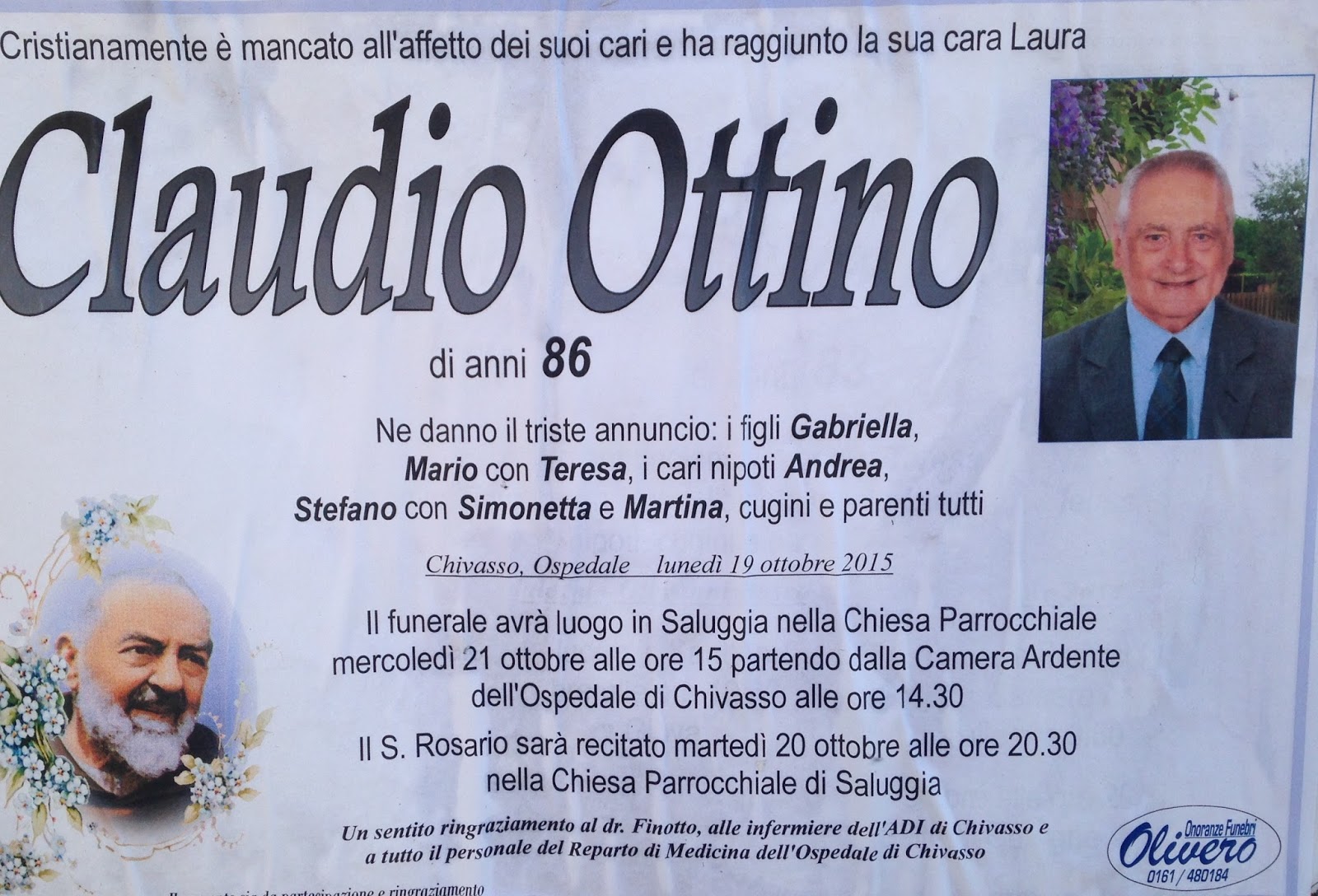 QUI - SALUGGIA: CIAO CLAUDIO OTTINO
