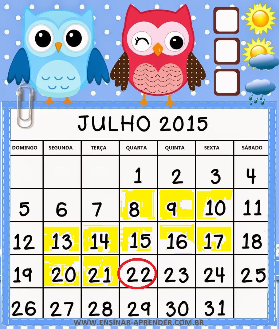 CEI VILA PRADO: CALENDÁRIO DO MÊS DE JULHO