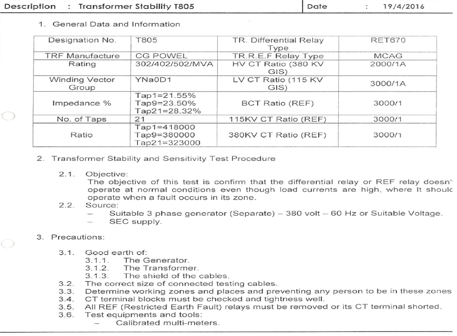 Substation Testing and Commissioning: TRANSFORMER & REACTOR STABILITY ...