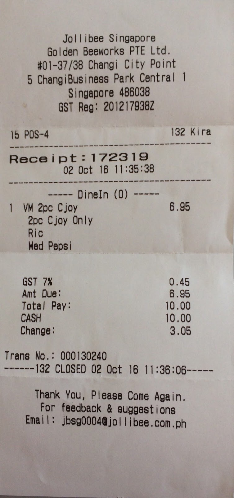 Jollibee (Chicken Joy) @ Changi City Point; Singapore | Moonlit