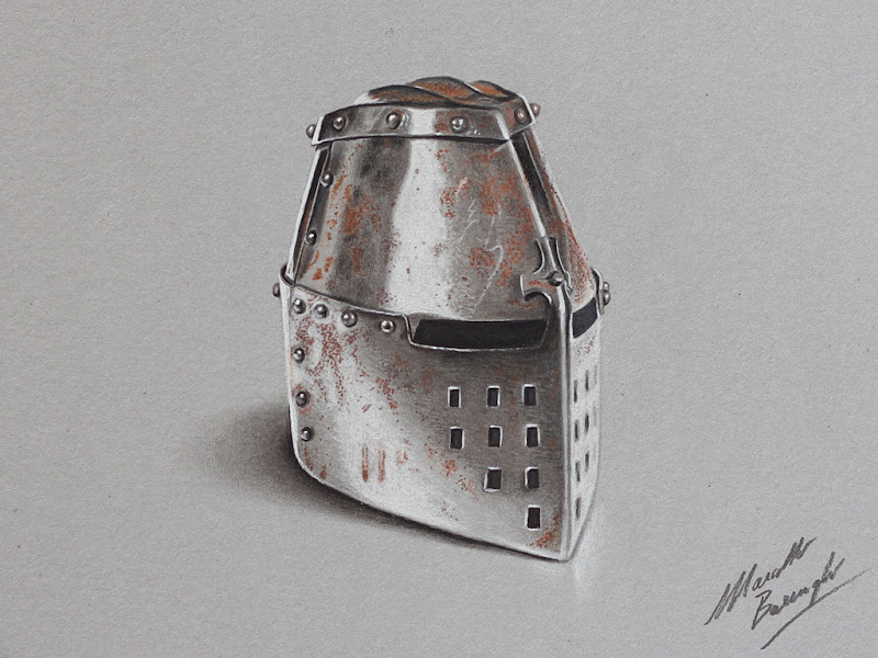 Medieval helmet - drawing - Marcello Barenghi