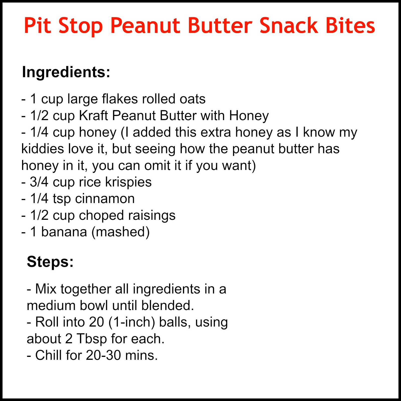 Keep it Beautiful Designs: Pit-Stop Peanut Butter Snack Bites!