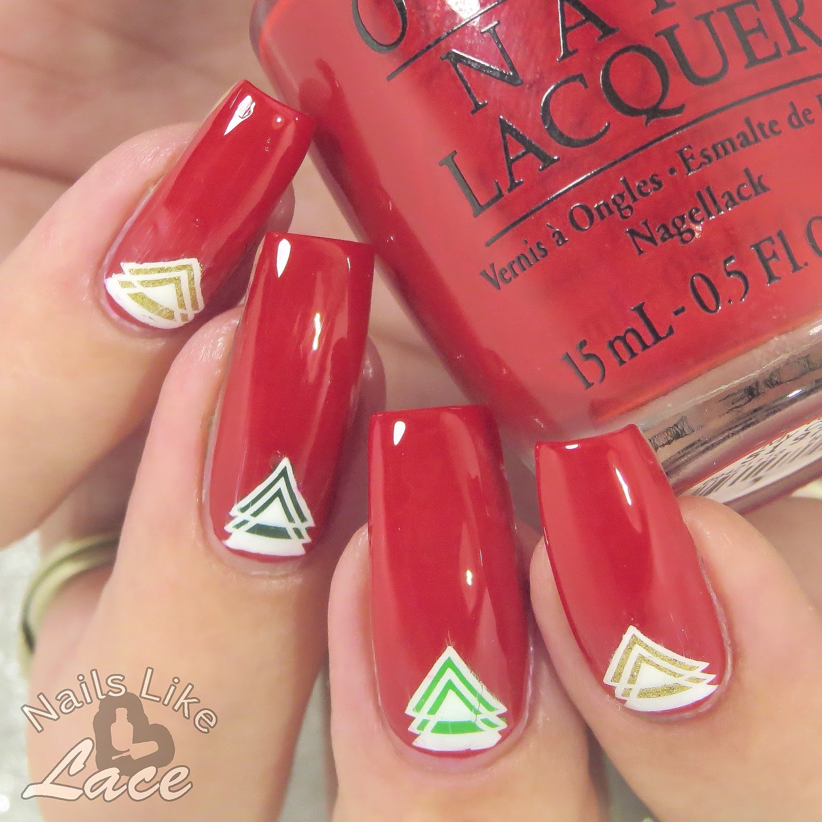 NailsLikeLace: Triangular Half Moon Stamping in Red and Green