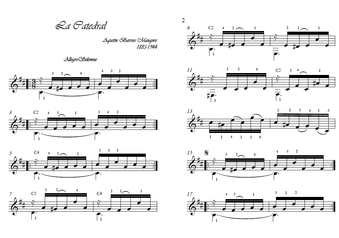 Agustin Barrios Mangore - La Catedral - Allegro | Partituras para Guitarra