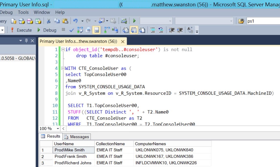 TheBeardySCCMGuy: T-SQL Query SCCM Users and their Primary Device ...
