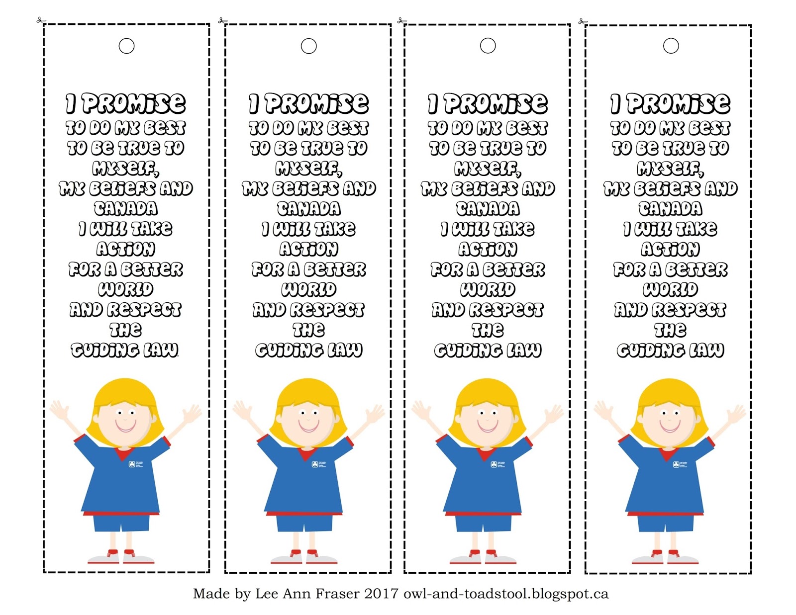 Owl & Toadstool: Promise Bookmarks for Girl Guides of Canada