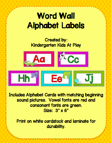 Kindergarten Kids At Play: Word Wall Alphabet Labels