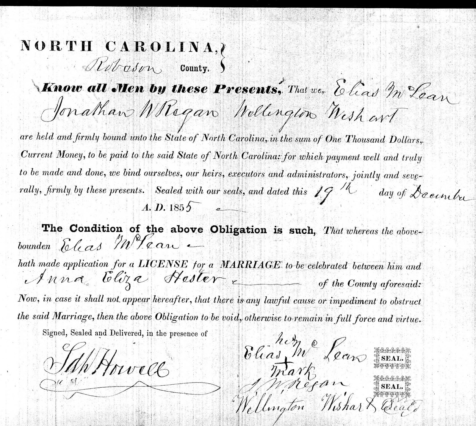 Genealogy Frame of Mind: Wedding Wednesday - McLean & Hester (1855)