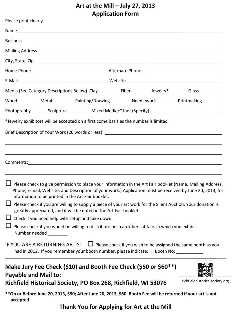 Milwaukee Sketch Club: Invitation to Apply for Richfield Fine Arts Fair