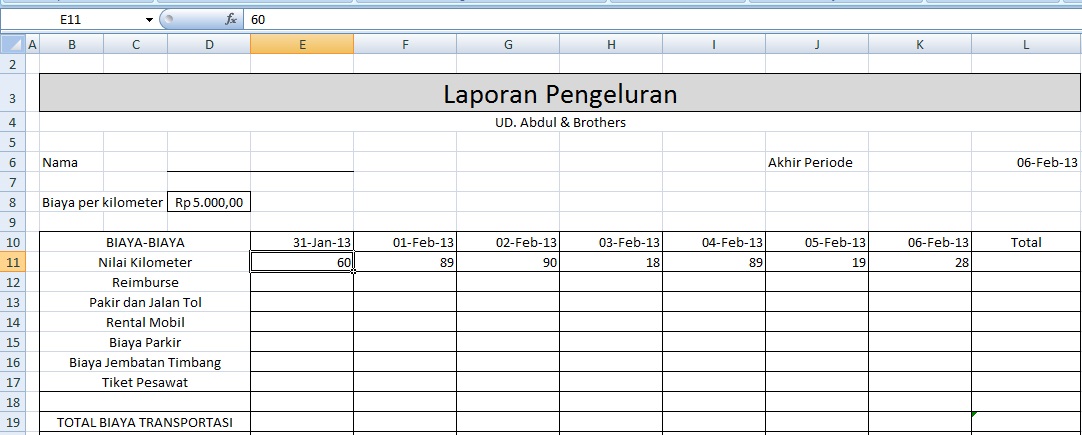 LAPORAN EXPENSE/PENGELUARAN