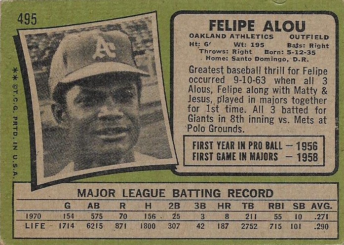 Topps 1971: no. 495 - felipe alou